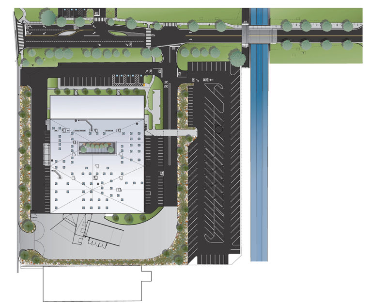 Project site plan illustrating the network of bio-swales through the ...
